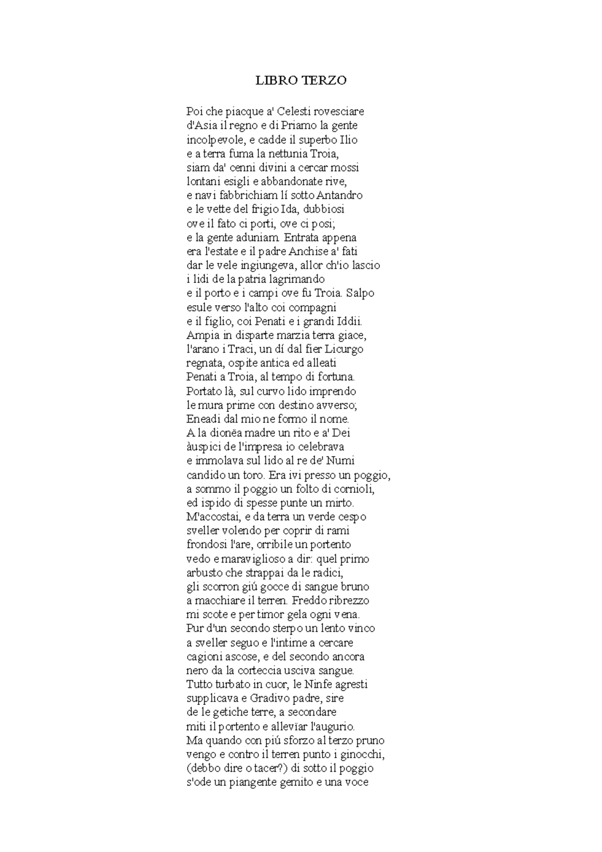 Eneide - Libro 3 - LIBRO TERZO Poi che piacque a' Celesti rovesciare d ...