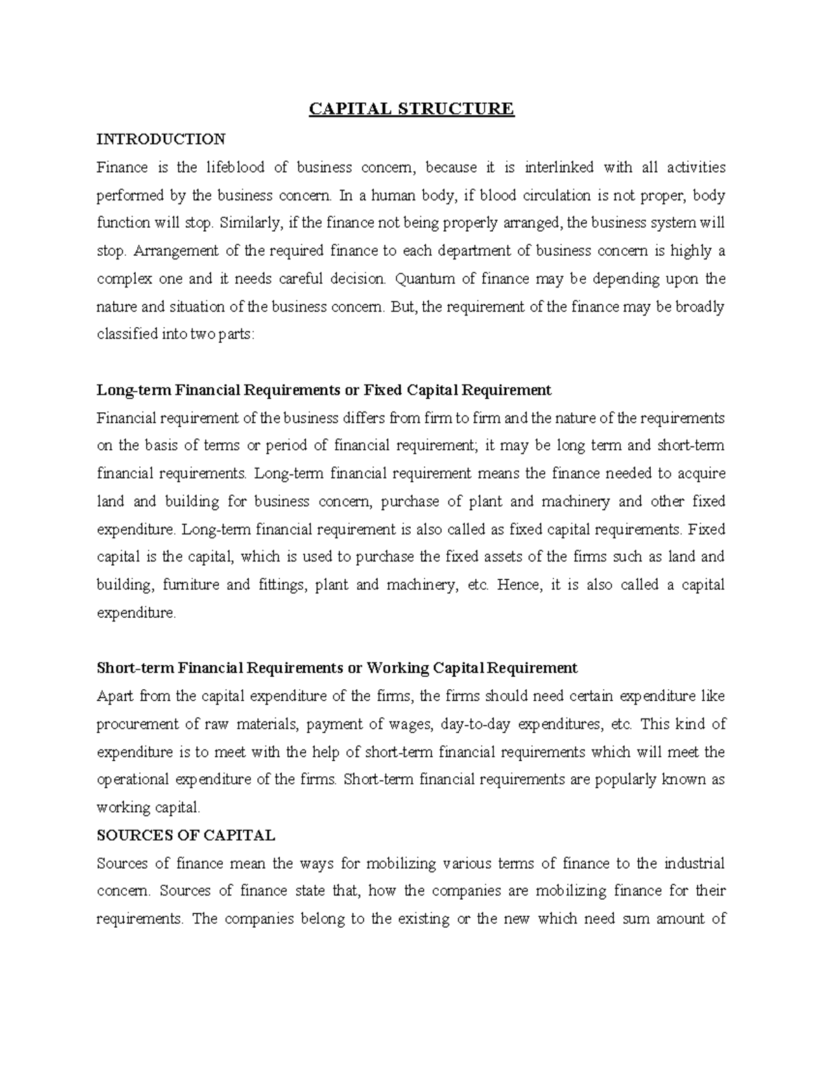 Capital Structure - CAPITAL STRUCTURE INTRODUCTION Finance is the lifeblood of business concern ...