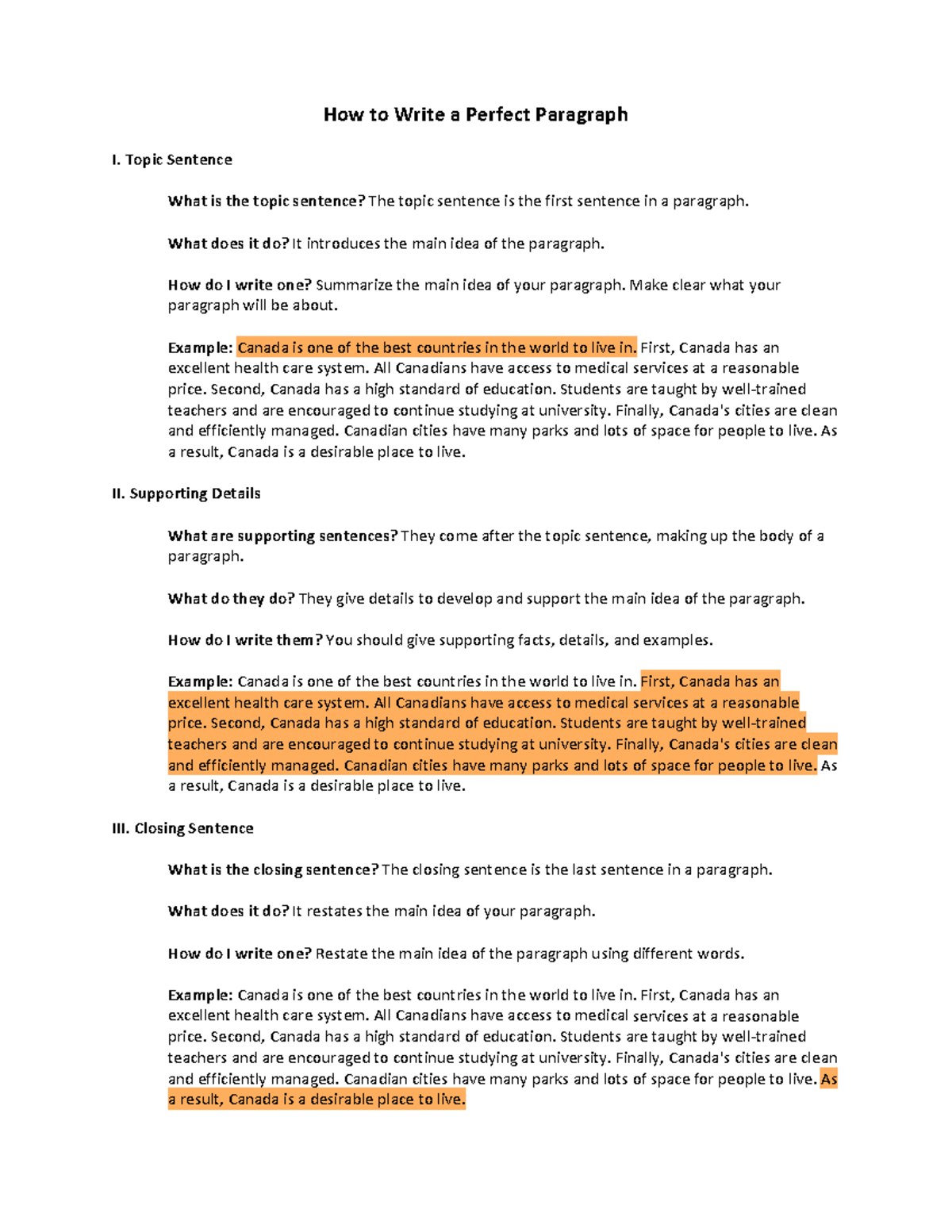 Auerbach Handout Paragraph Writing Examples - How to Write a Perfect ...