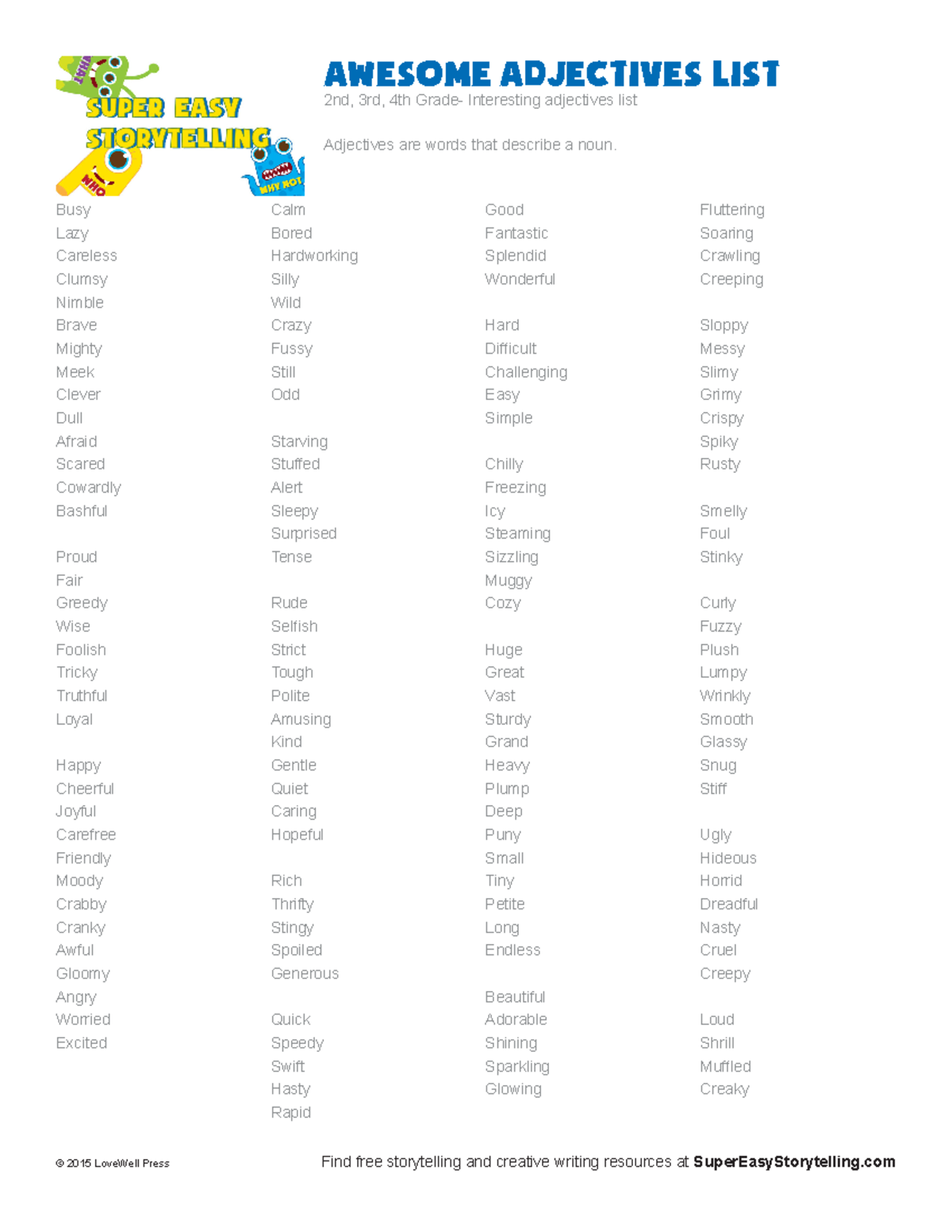 Awesome adjectives list easy - © 2015 LoveWell Press Find free ...