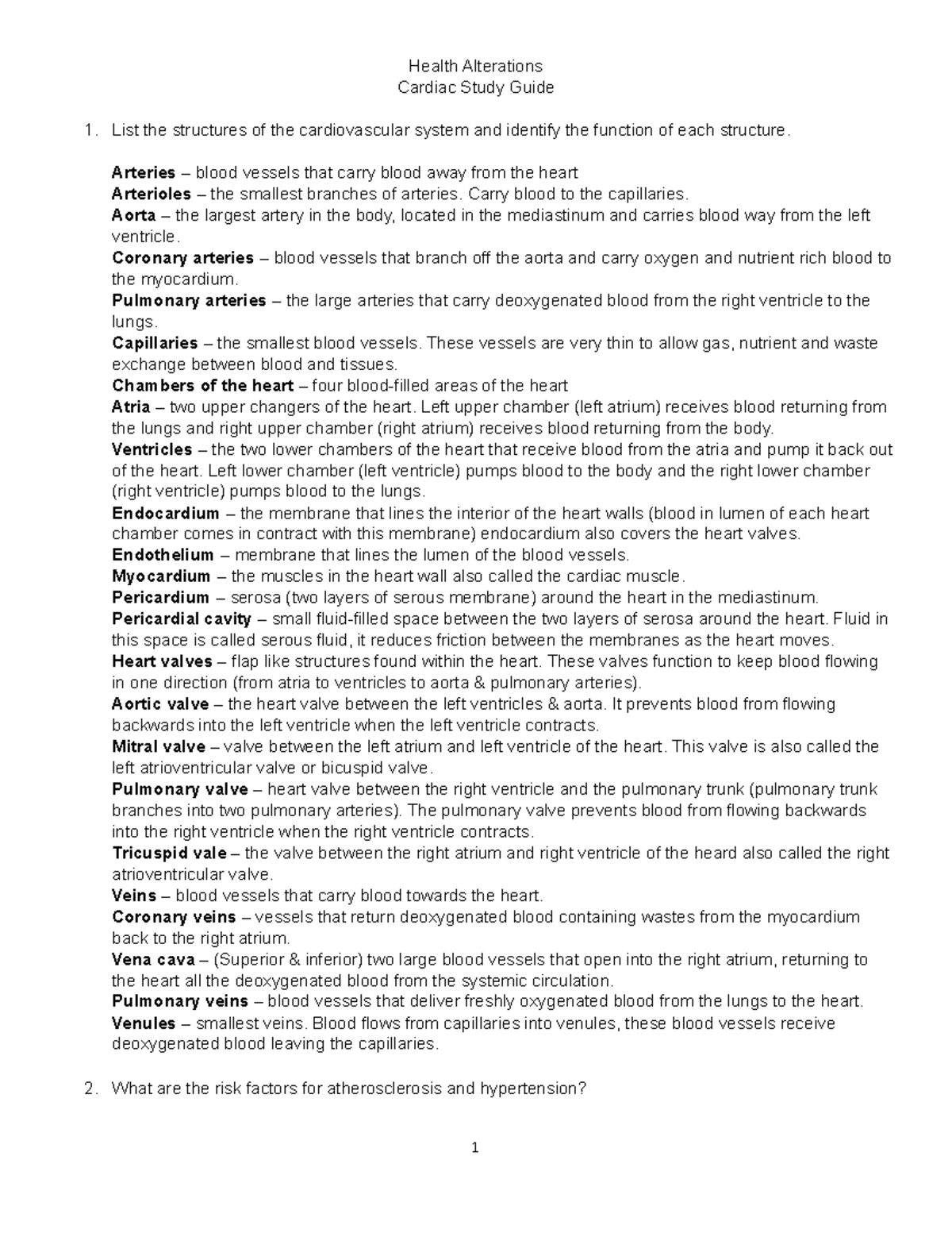 Health Alterations LP 3 Cardiac Study Guide - Health Alterations ...