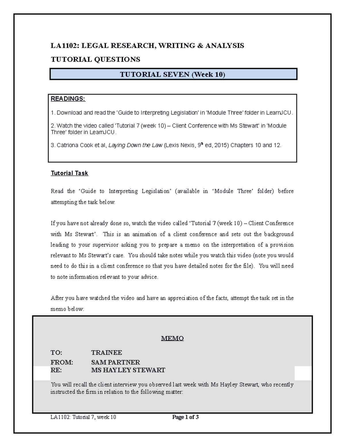 LA1102 Practice Question - LA1102: LEGAL RESEARCH, WRITING & ANALYSIS ...