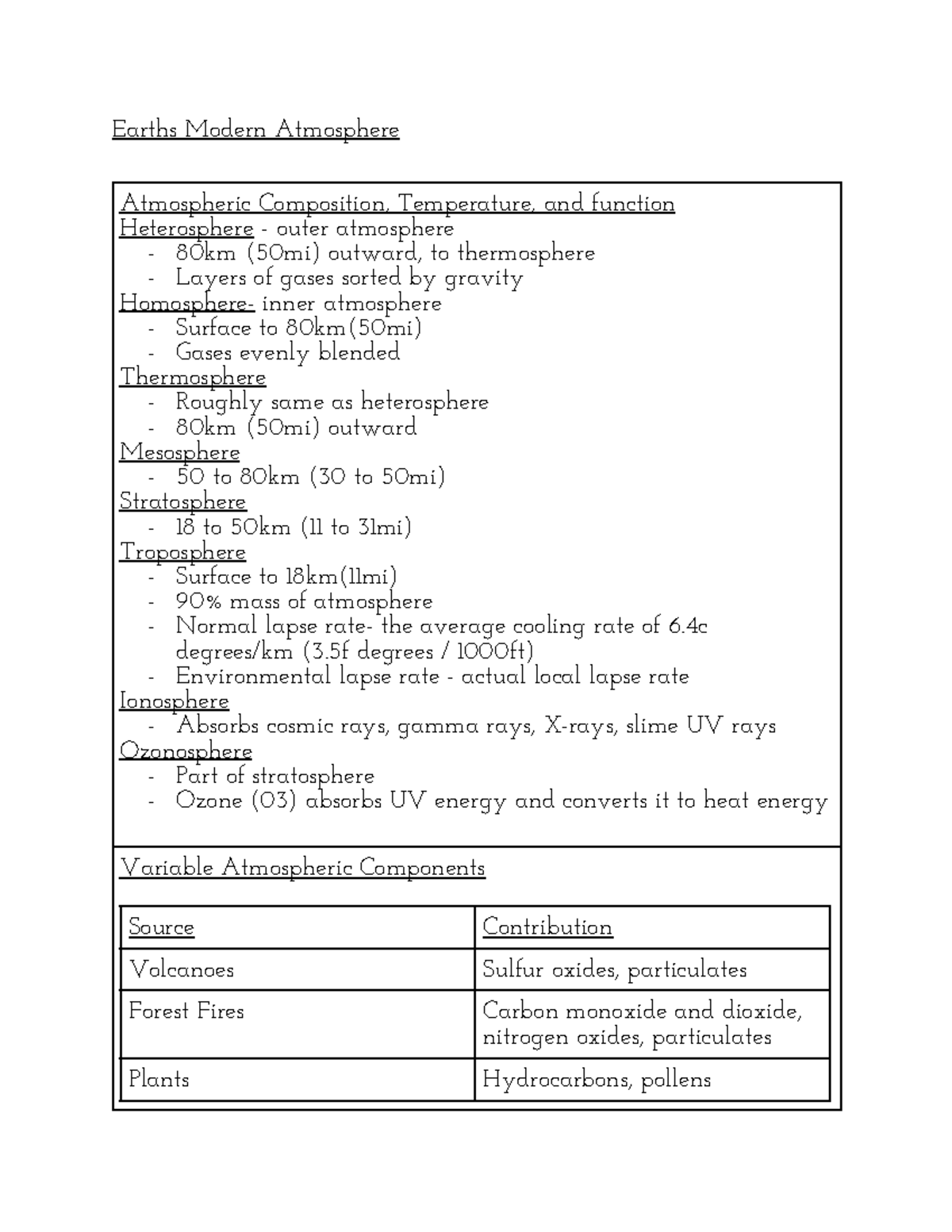 Geography notes 4 - Earths Modern Atmosphere - Earths Modern Atmosphere ...
