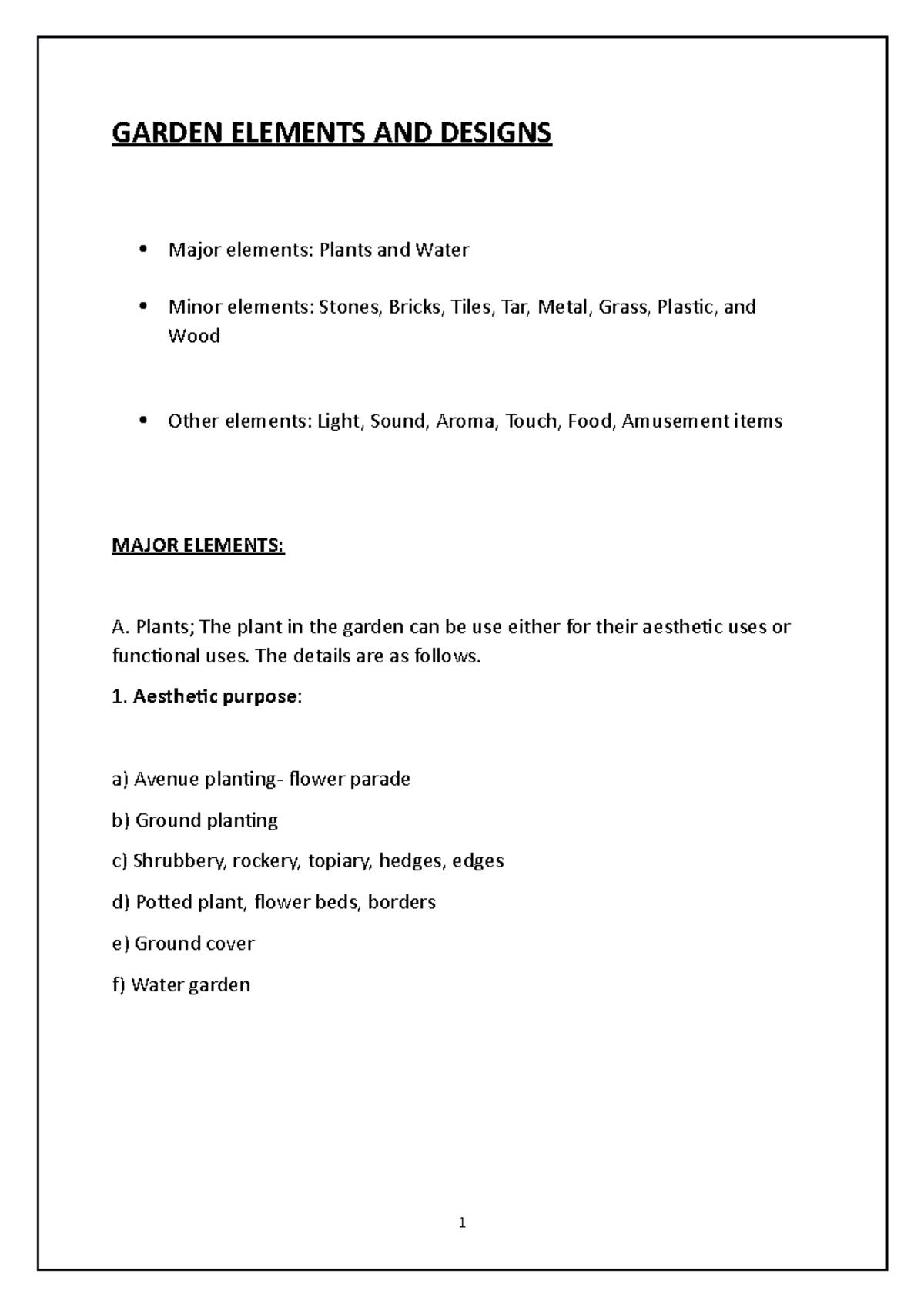 Garden Elements AND Designs - GARDEN ELEMENTS AND DESIGNS Major ...