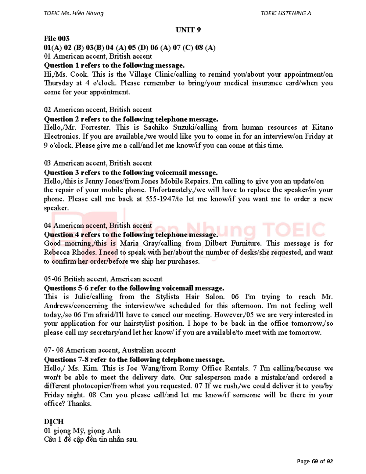 UNIT 9 Script A - UNIT 9 File 003 01(A) 02 (B) 03(B) 04 (A) 05 (D) 06 ...