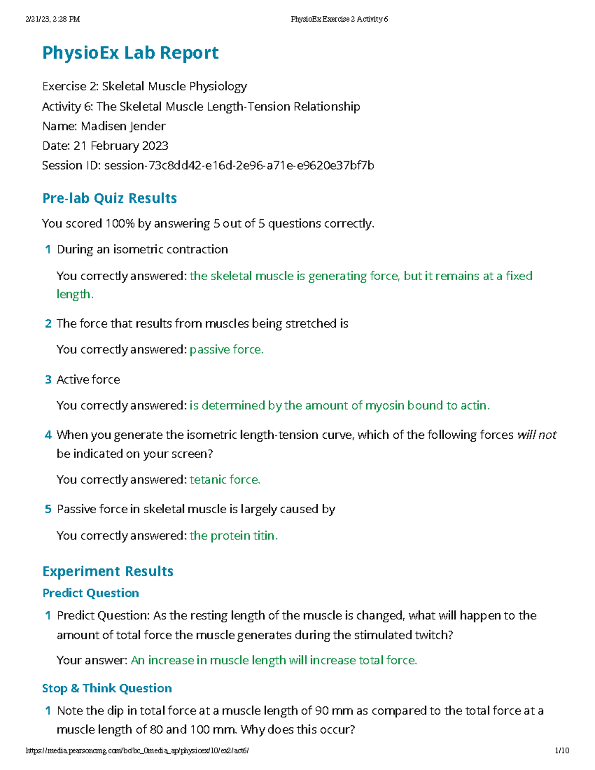 Physio Ex Exercise 2 Activity 6 - PhysioEx Lab Report Exercise 2 ...