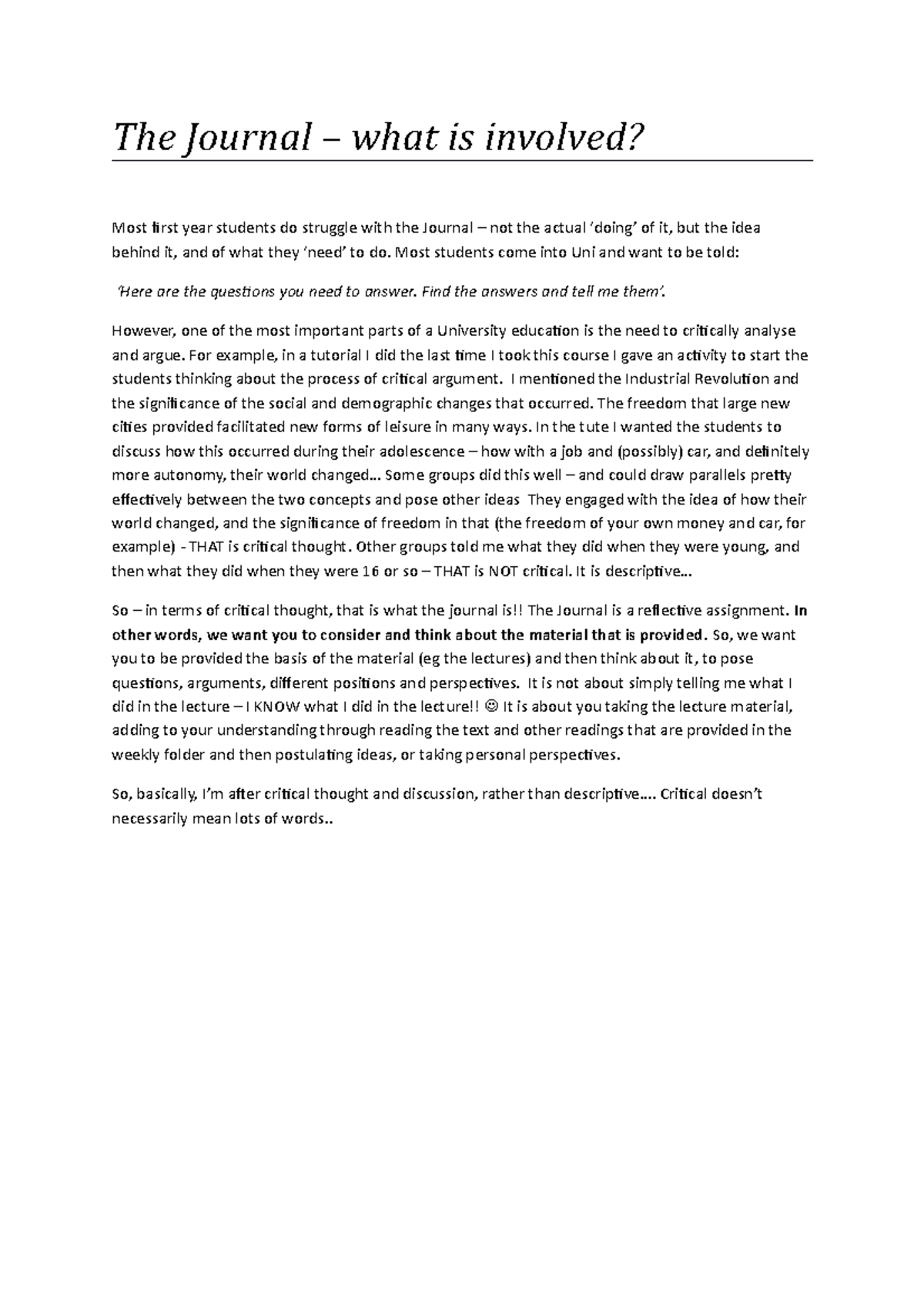 The Journal - how to write one - The Journal – what is involved? Most ...