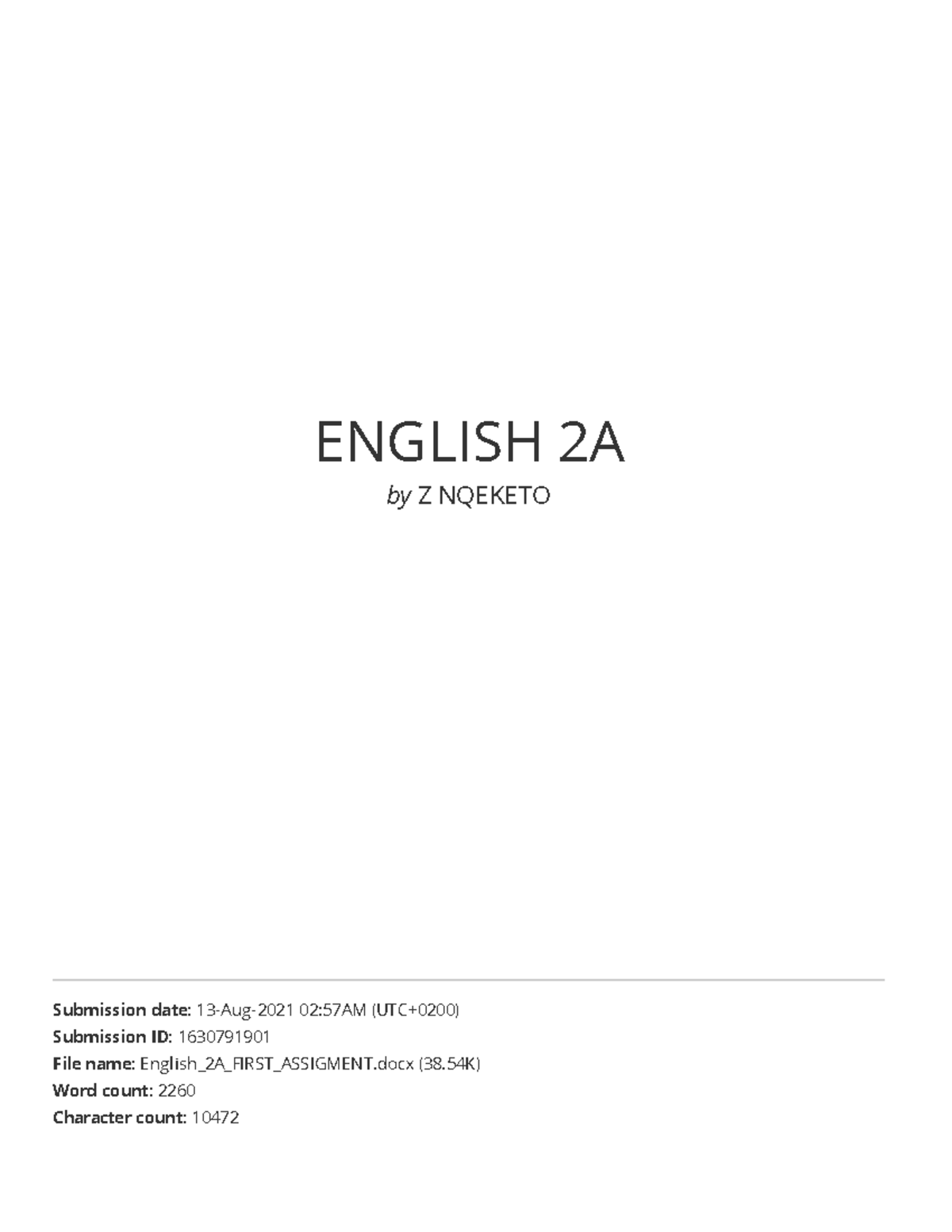 English 2A - Millazo - ENGLISH 2A by Z NQEKETO Submission date: 13-Aug ...
