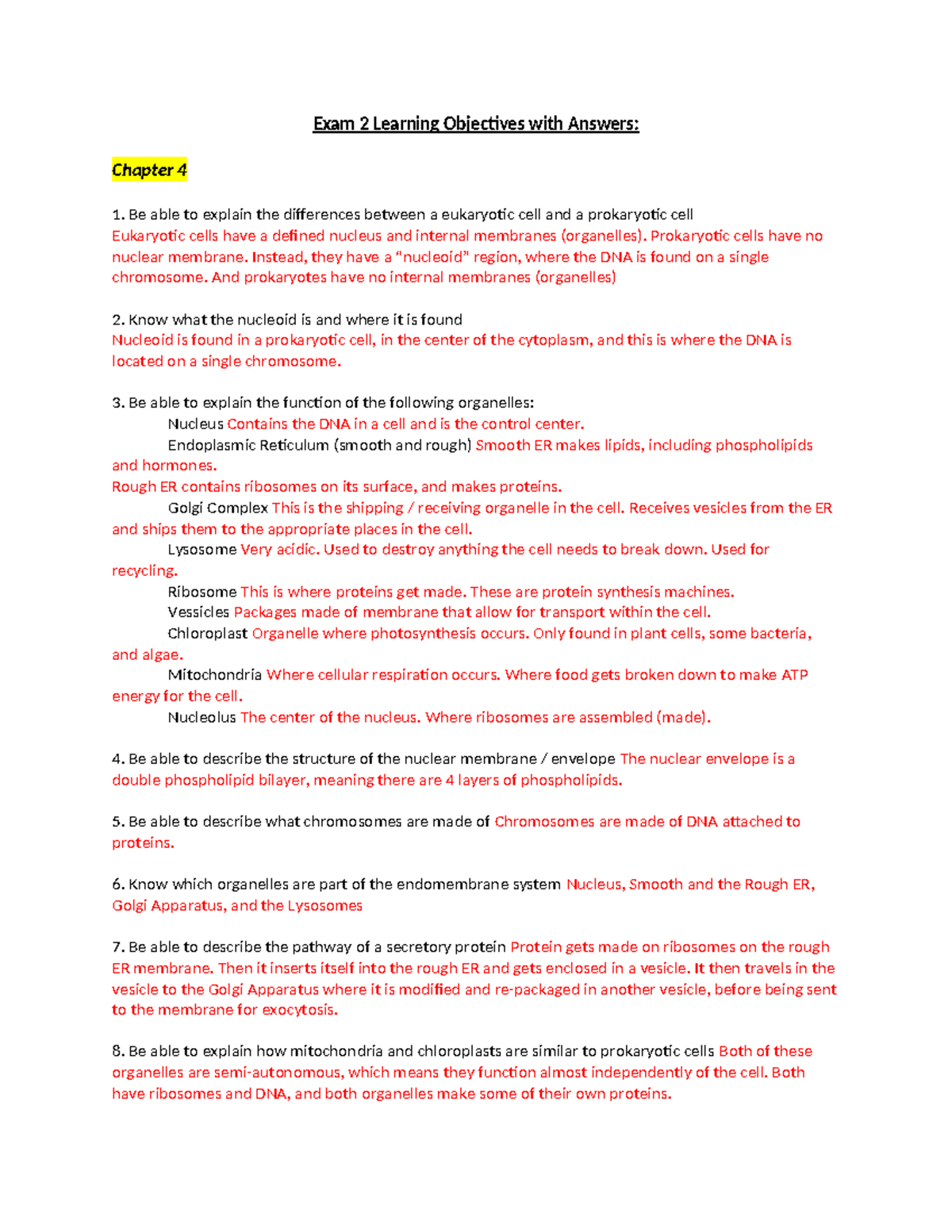 BIO 1001 Exam 2 Learning Objectives with Answers - Exam 2 Learning ...