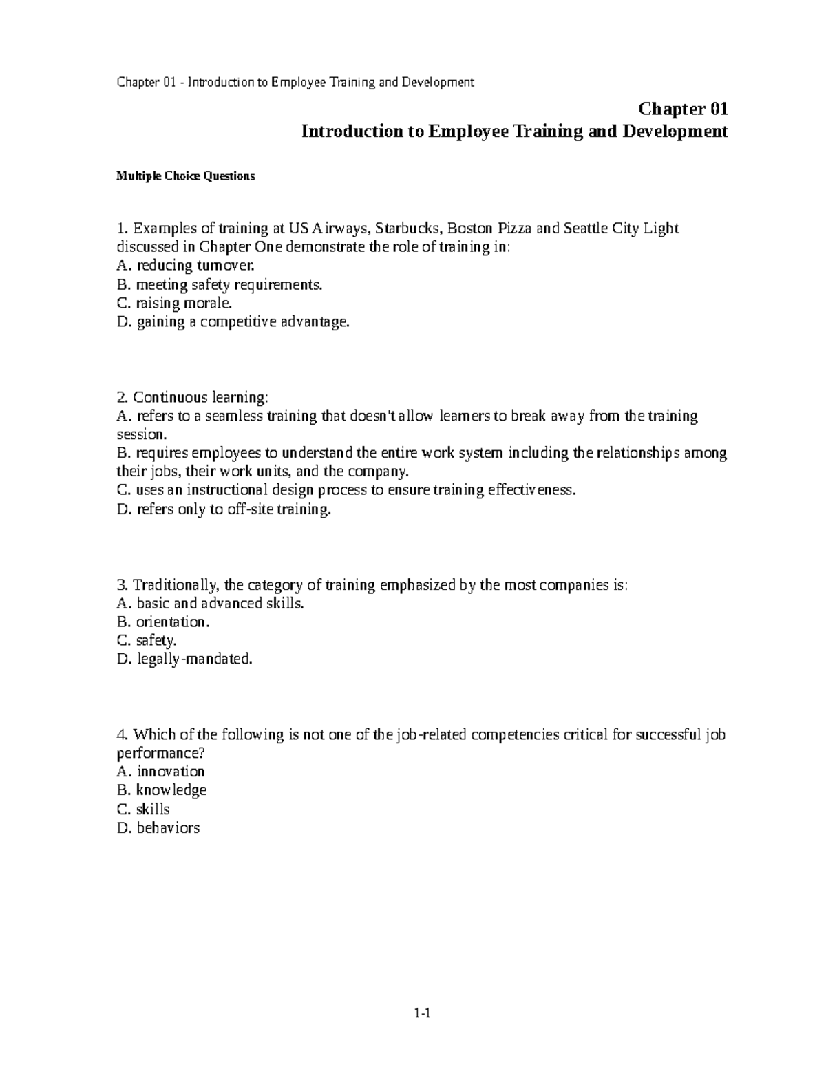 395887846 Chapter 1 Quiz and Answer Keys Training and Development ...