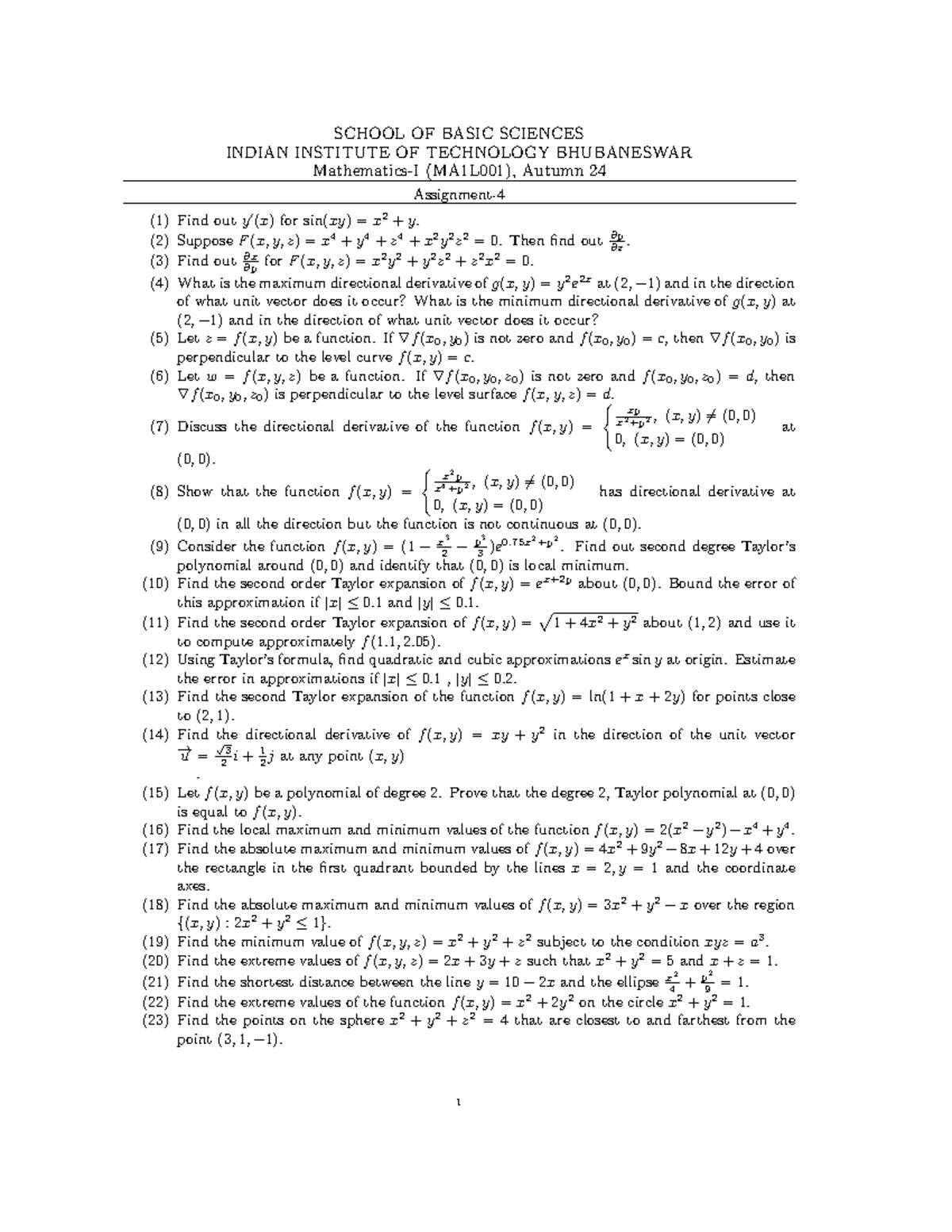 Math1 Tutorial 4 - Lecture Notes - SCHOOL OF BASIC SCIENCES INDIAN ...