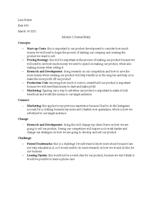 Entr Module 4 Journal Entry - Lexi Fisher Entr 430 28 February 2021 ...