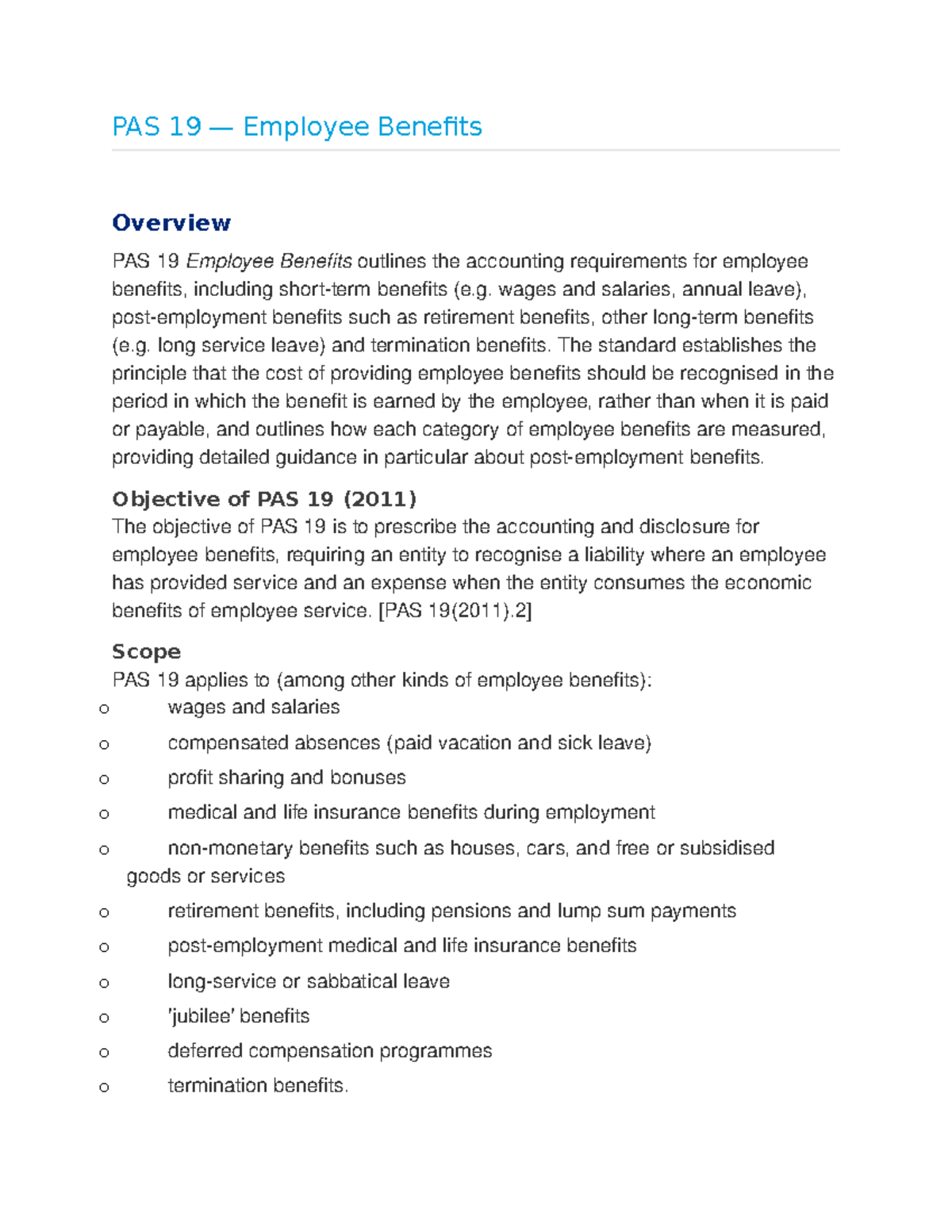 PAS 19- Employee Benefits (Conceptual Framework) - PAS 19 — Employee ...