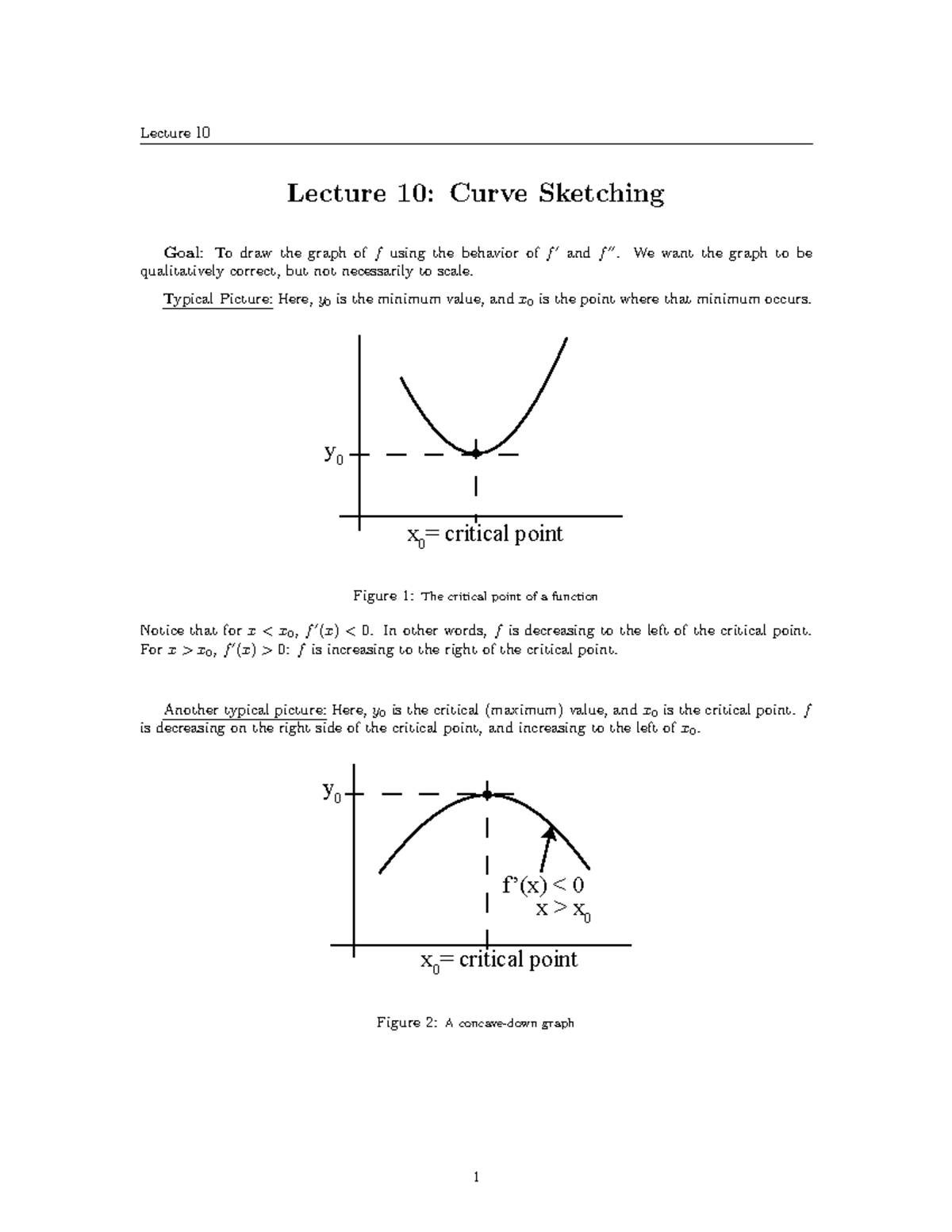 Lecture 10: Curve Sketching - Lecture 10 18 Fall 2006 Lecture 10: Curve ...
