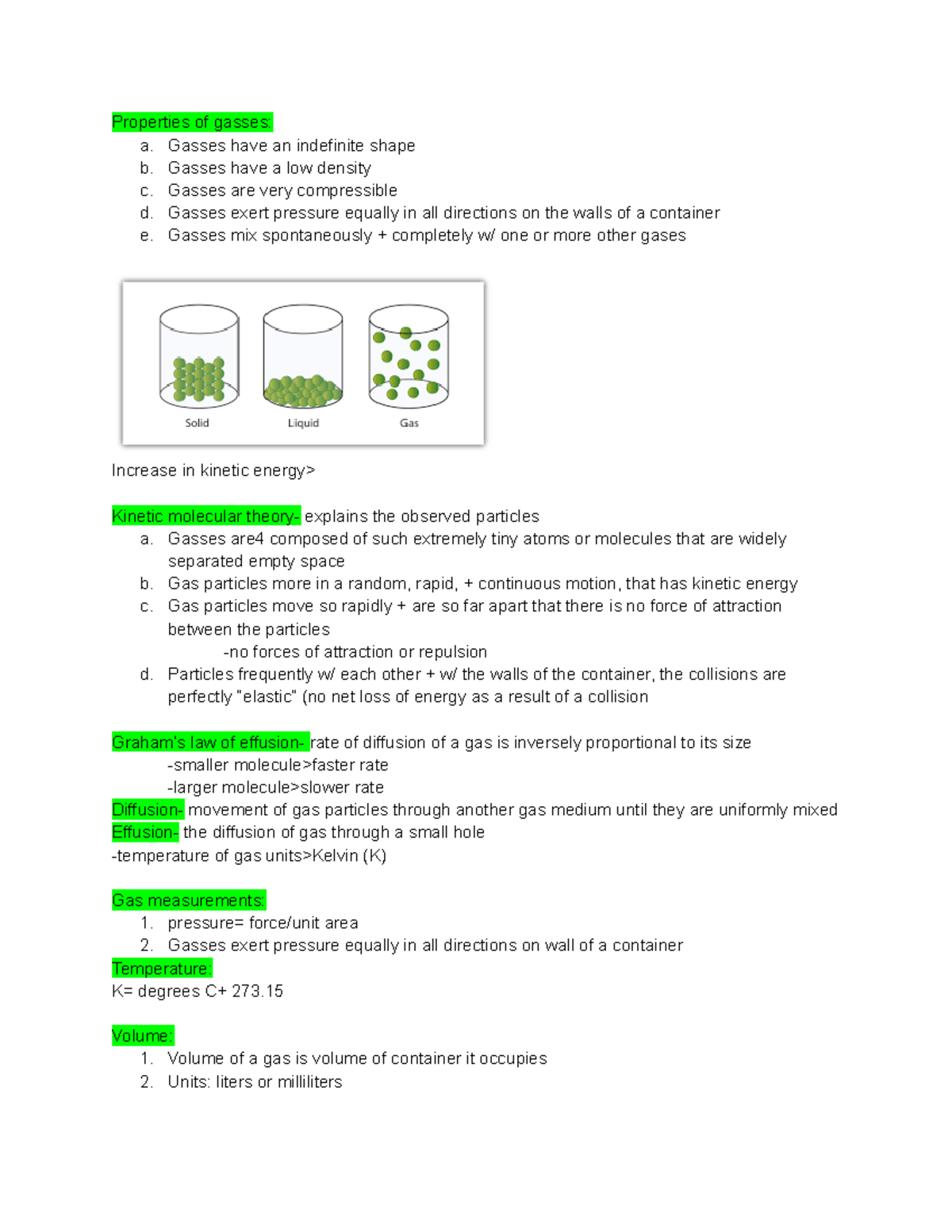 Chapter 5 Lecture Notes - Properties of gasses: a. Gasses have an ...