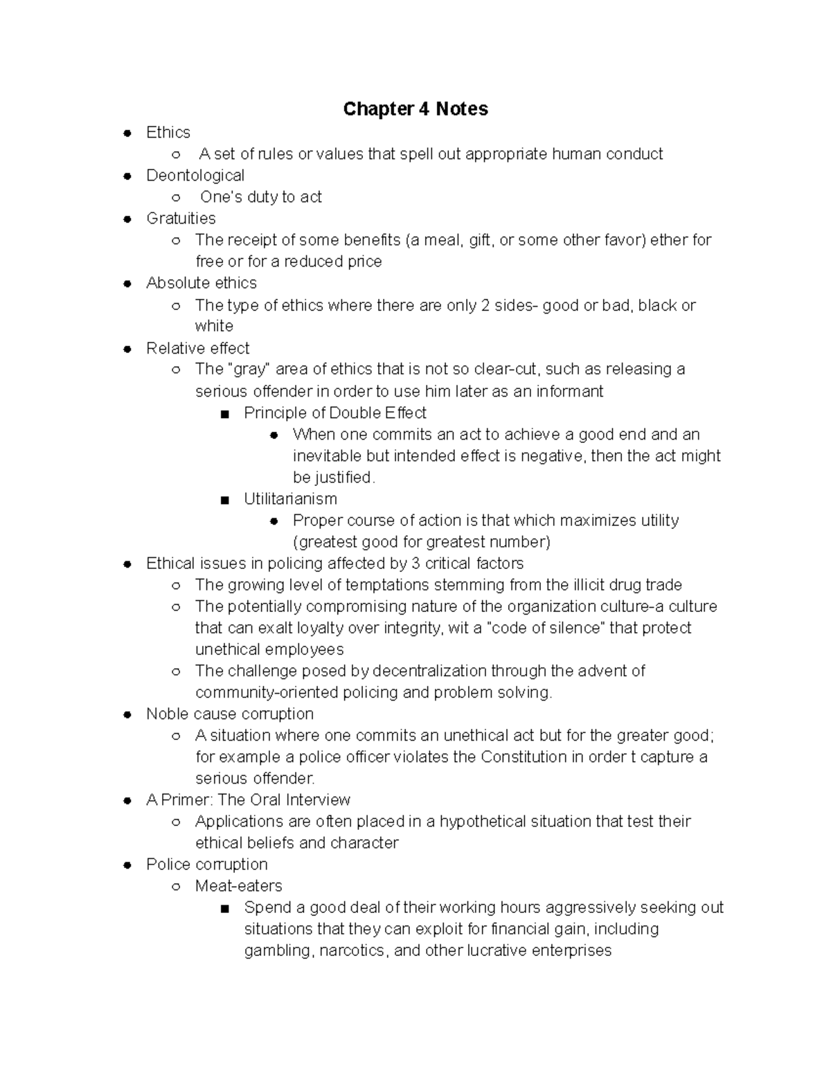 Chapter 4 Notes on Ethics in Criminal Justice - Studocu