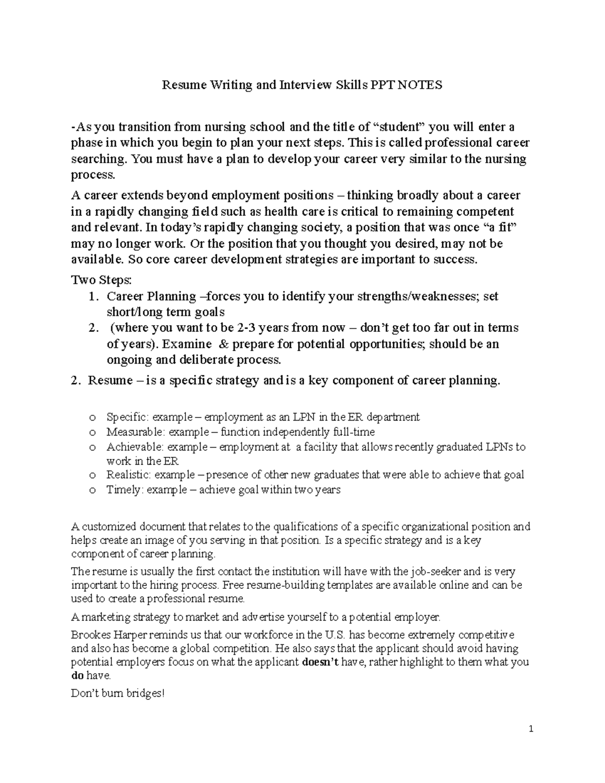 Resume Writing and Interview Skills PPT Notes - Resume Writing and ...