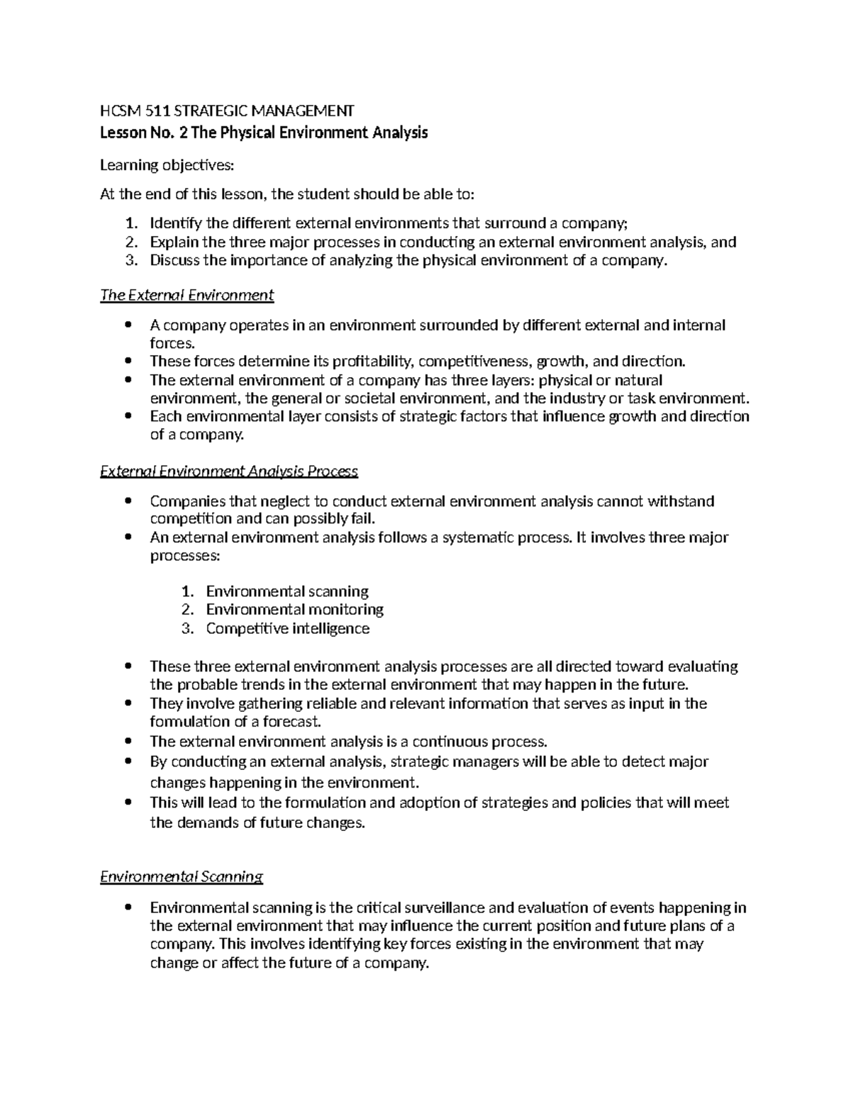 Strategic- Management-L2 - HCSM 511 STRATEGIC MANAGEMENT Lesson No. 2 ...