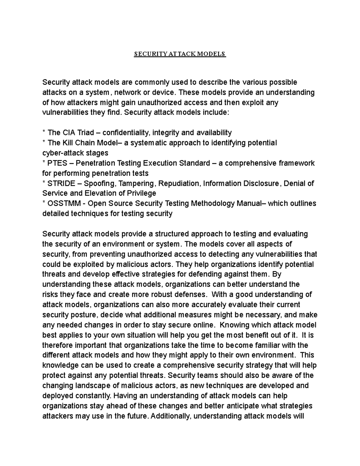 Security Attack Models - SECURITY ATTACK MODELS Security attack models ...