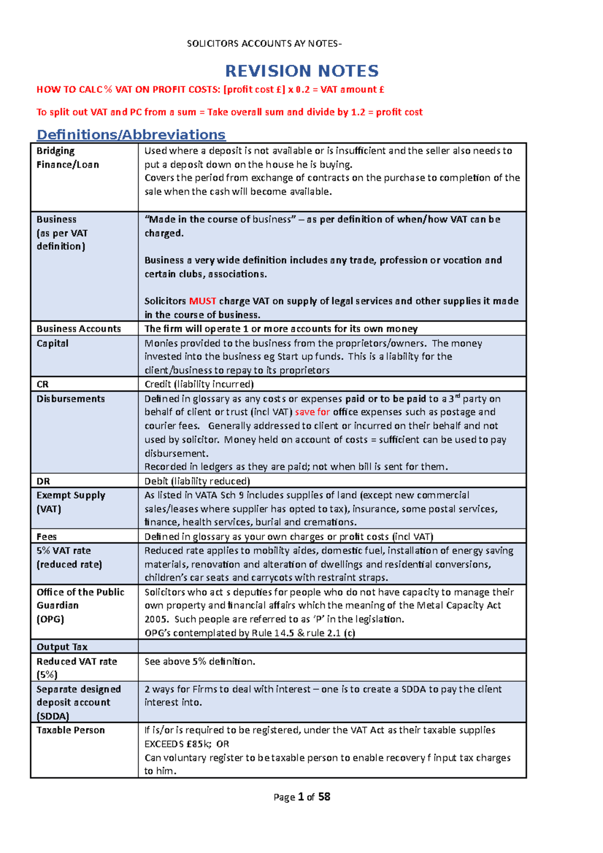 Solicitors Accounts AY Revision Notes - REVISION NOTES HOW TO CALC ...