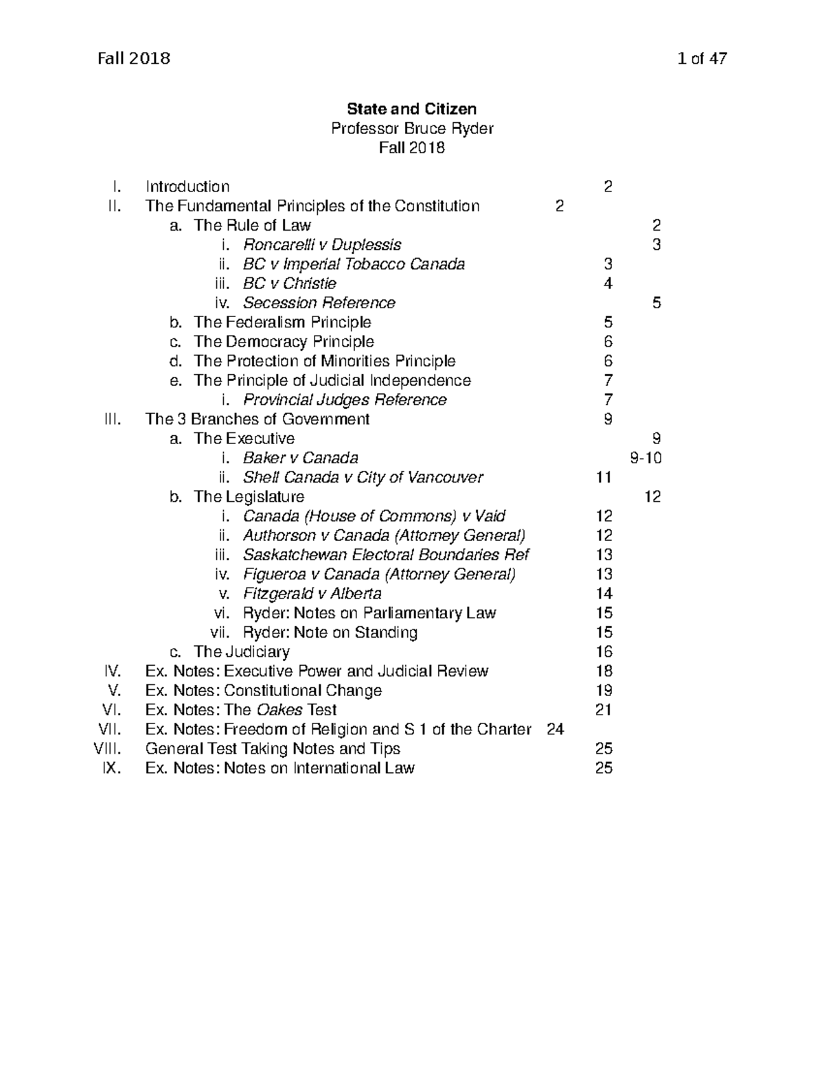 Constitutional Law (Ryder) - 2018 - State and Citizen - Fall Professor ...