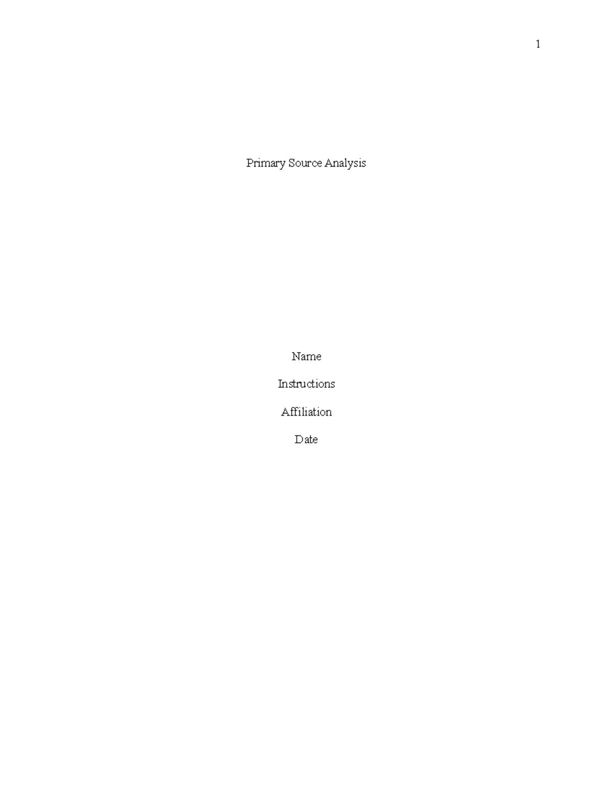 Primary Source Analysis - 1 Primary Source Analysis Name Instructions ...