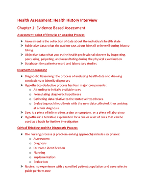 Health Assessment Chapter 8 Notes - HEALTH ASSESSMENT Chapter 8 ...