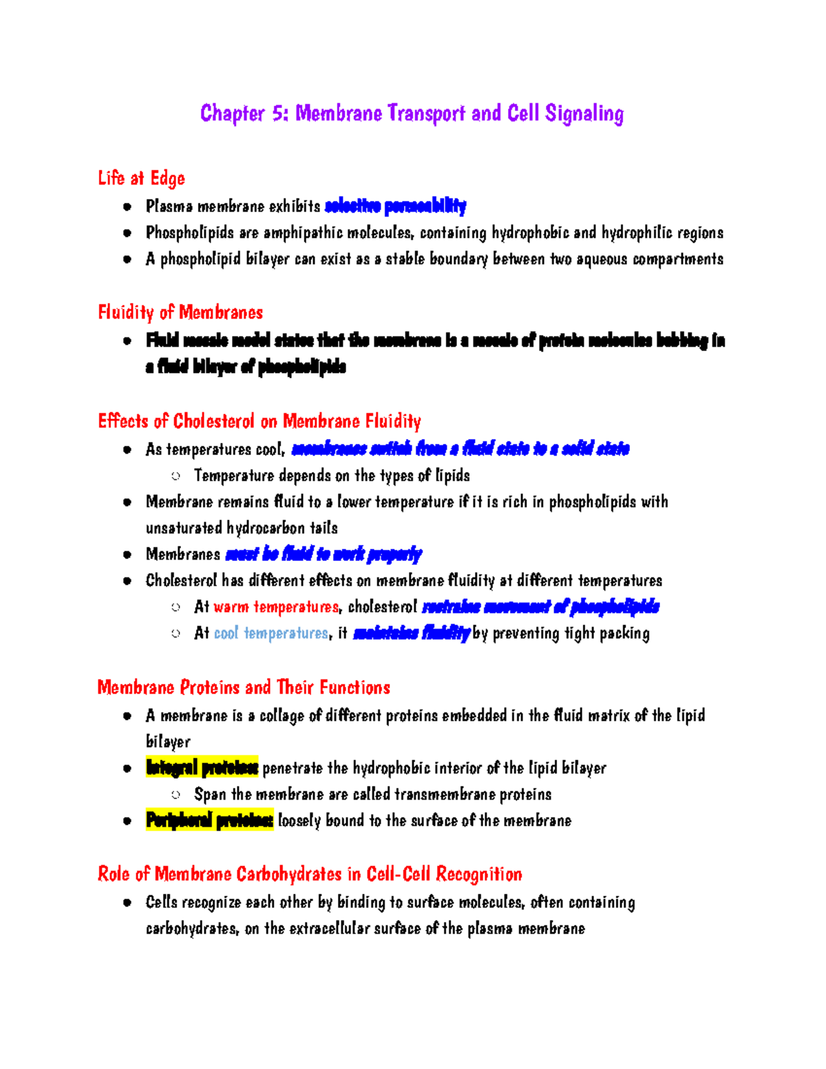 Bio 1100 Chapter 5 - Voytek - Chapter 5: Membrane Transport and Cell ...