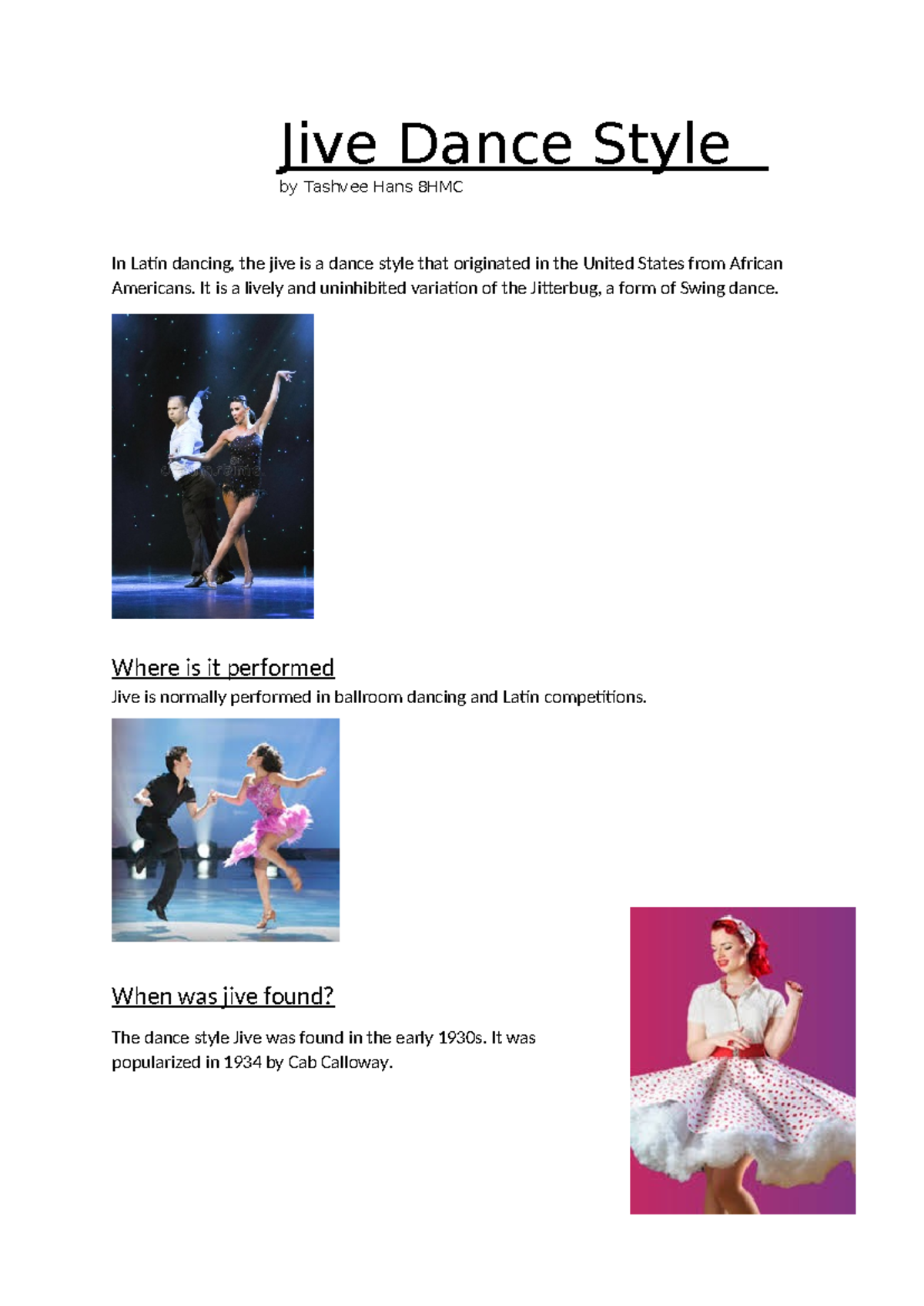 Jive Dance Poster - Jive Dance Style by Tashvee Hans 8HMC In Latin ...