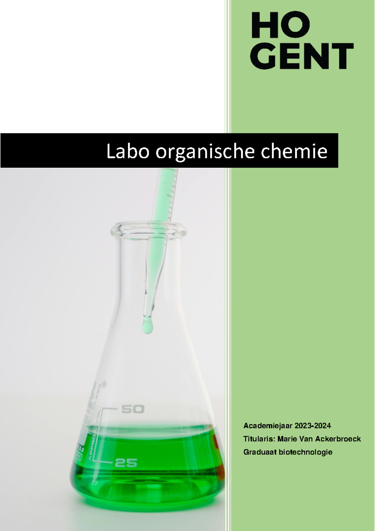 Cursus Labo organische chemie 1ste semester 2023-2024 - Academiejaar ...