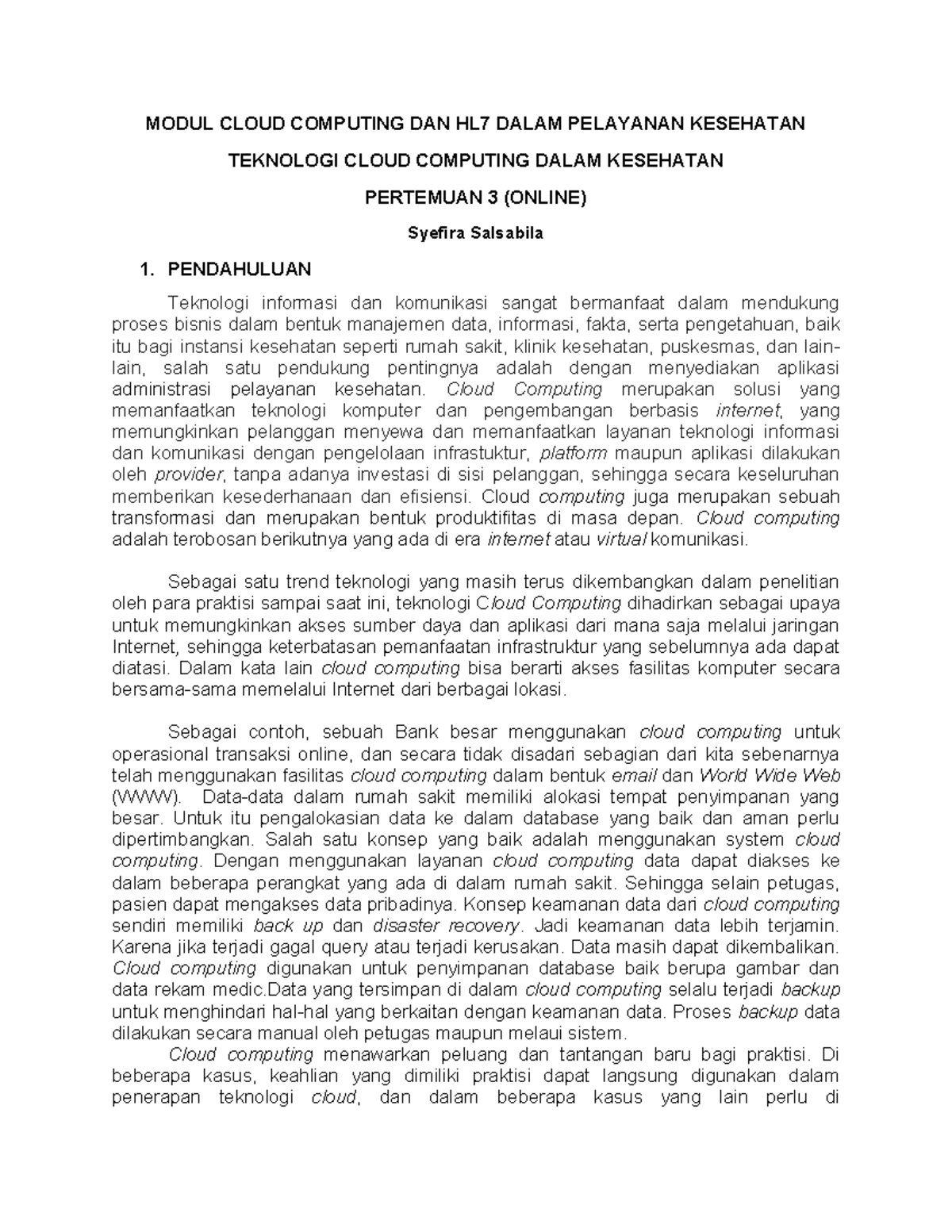 Modul OL 3 - MODUL CLOUD COMPUTING DAN HL7 DALAM PELAYANAN KESEHATAN TEKNOLOGI CLOUD COMPUTING ...