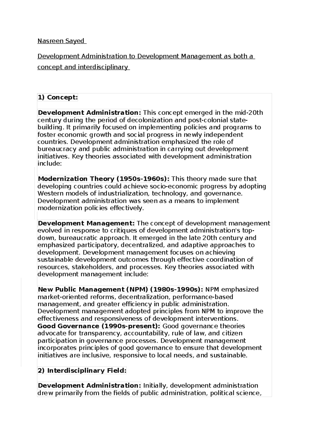 Public development management notes - Nasreen Sayed Development ...