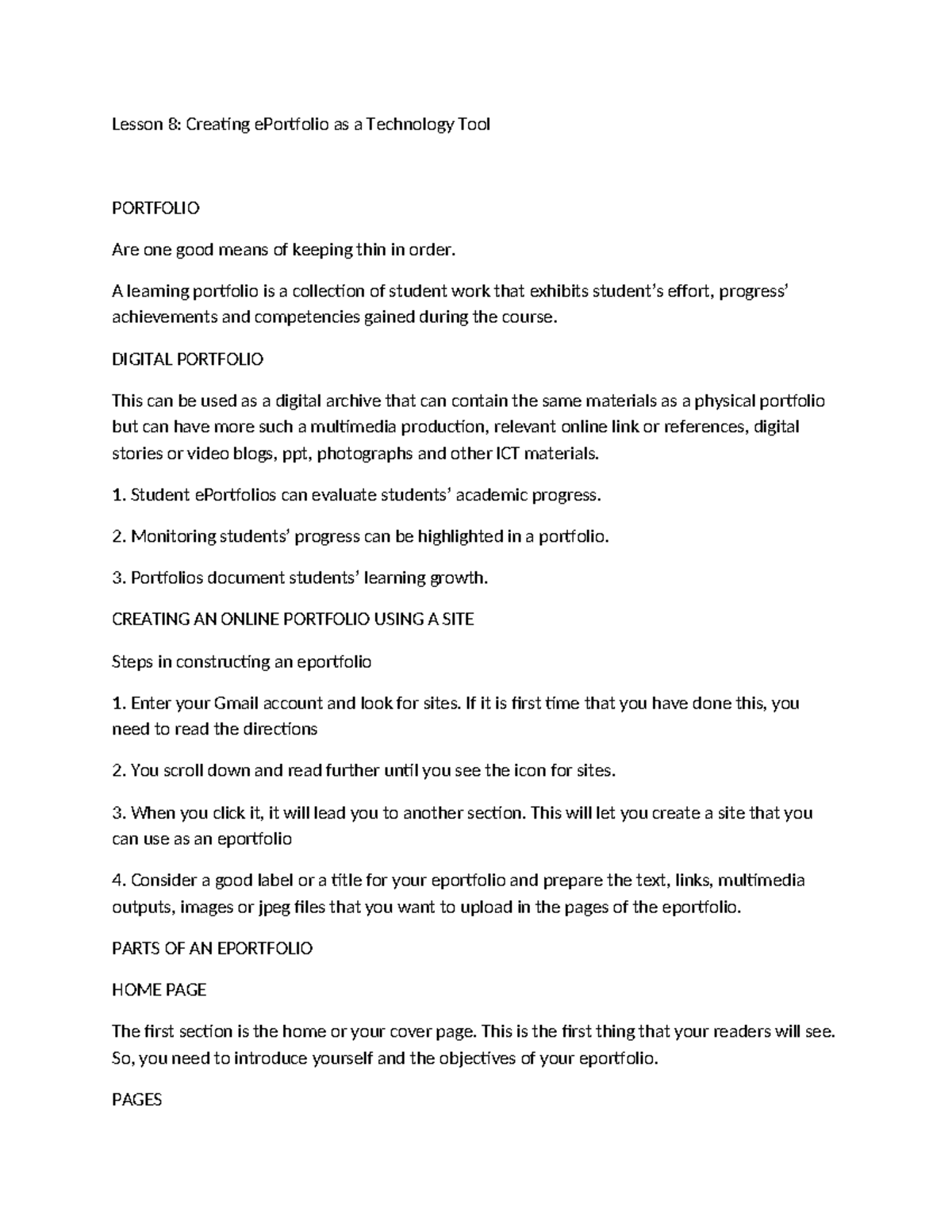Lesson-8 -Creating-an-eportfolio - Lesson 8: Creating ePortfolio as a ...