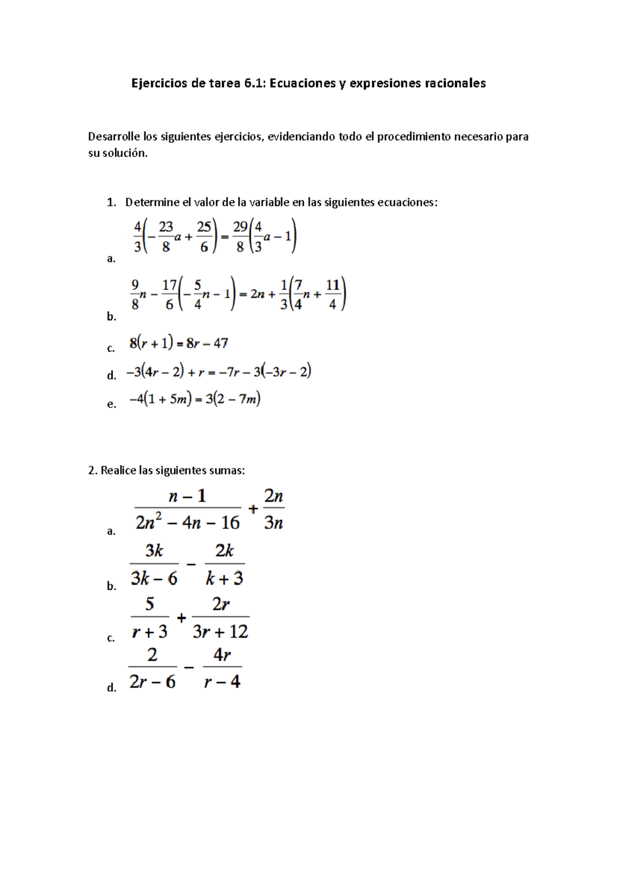 Ejercicios de tarea 6.1 Ecuaciones y expresiones racionales ...