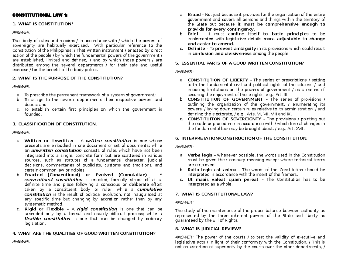 Constitutional LAW 1 - Midterm Reviewer - CONSTITUTIONAL LAW 1: 1. WHAT ...
