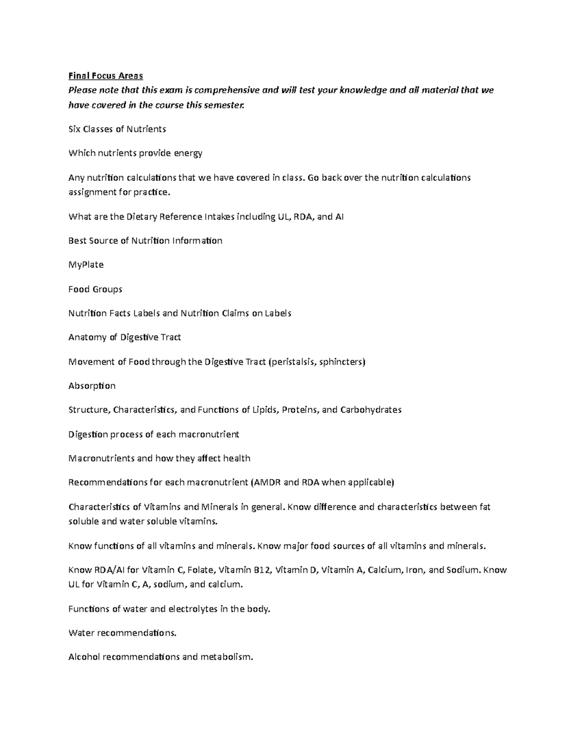 Final Focus Areas - Final Focus Areas Please note that this exam is ...