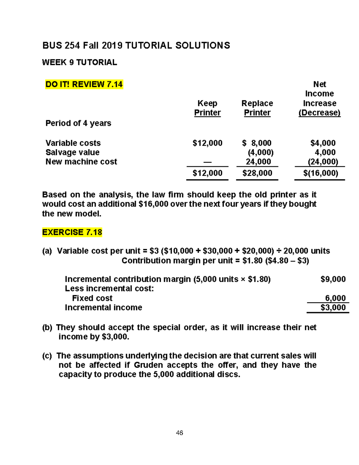 Week 09 BUS 254 Fall 2019 Tutorial Solutions - BUS 254 Fall 2019 TUTORIAL SOLUTIONS WEEK 9 ...