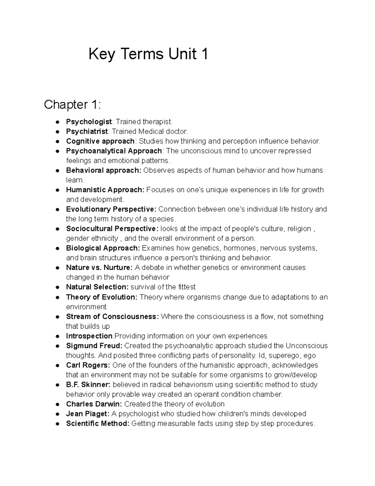 AP Psychology Key Terms - Key Terms Unit 1 Chapter 1: Psychologist ...