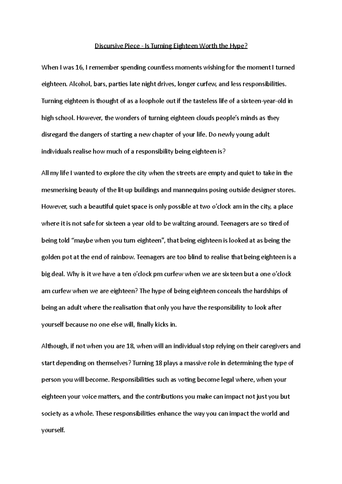 Discursive Piece - Alcohol, bars, parties late night drives, longer ...