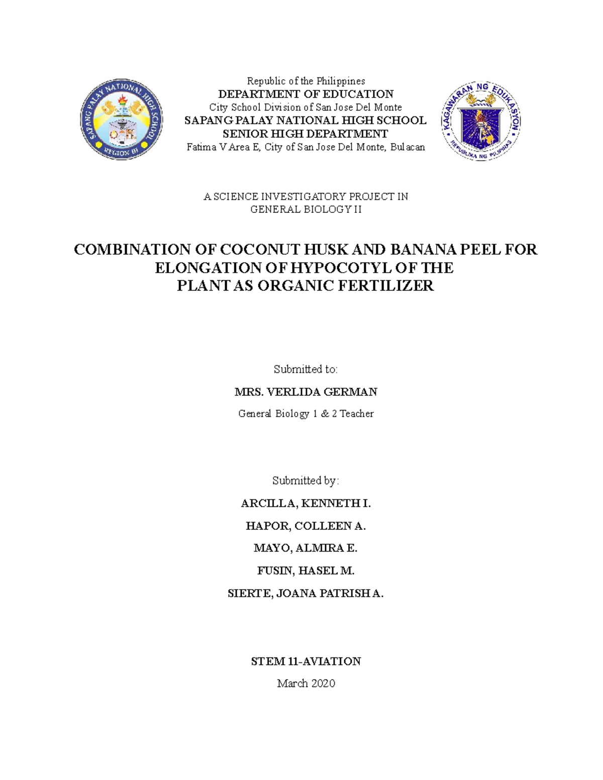 SIP - A science investigatory Report in general biology 1 - DEPARTMENT ...