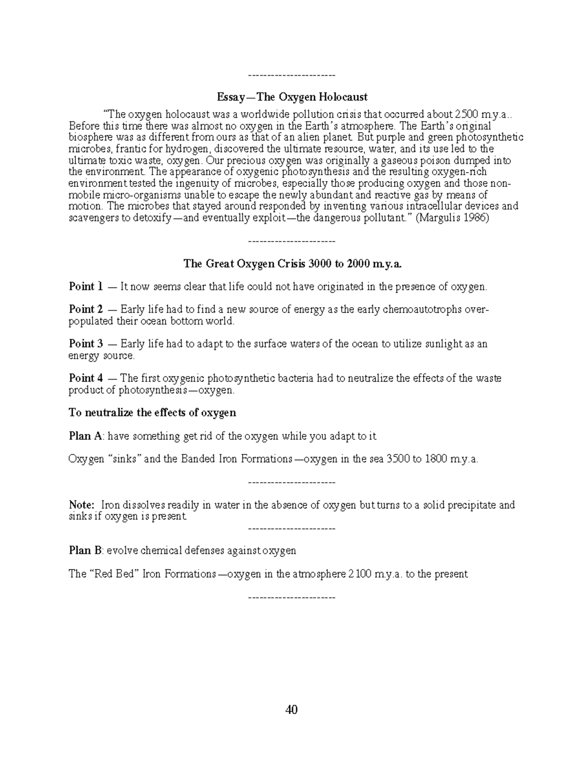 Biology Honors-40 - 40 - Essay—The Oxygen Holocaust “The oxygen ...