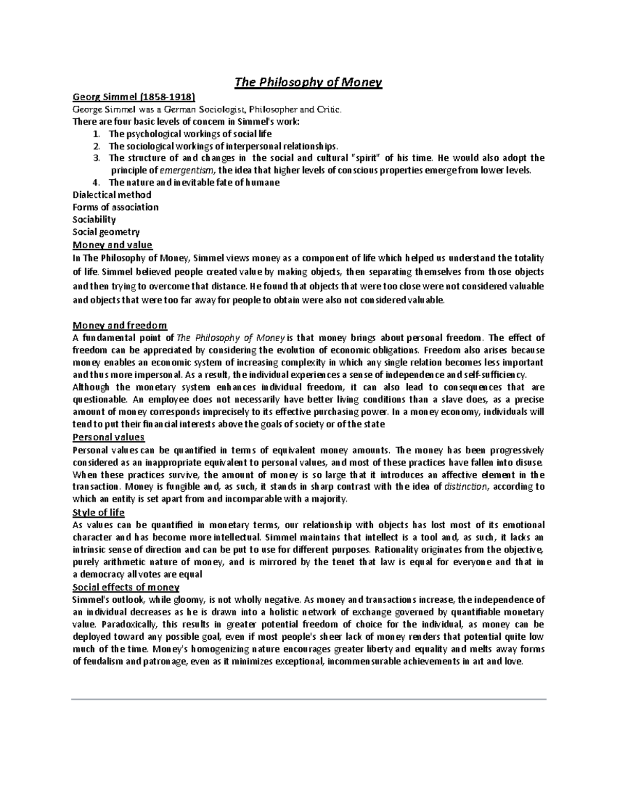 Ph Money - The Philosophy of Money Georg Simmel (1858-1918) George ...