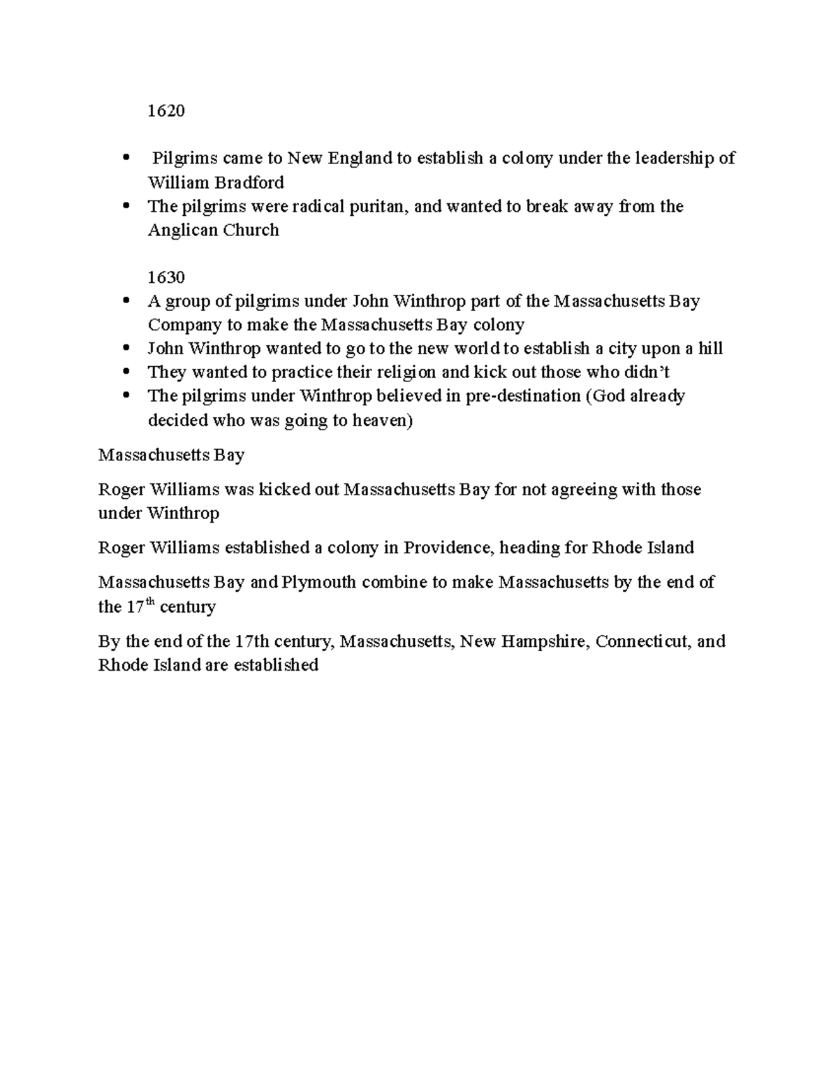 History Notes September 26, 2022 - 1620 Pilgrims came to New England to ...