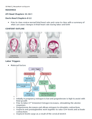 Maternal Health Exam 2 Study Guide - Maternal Health Content Outline ...