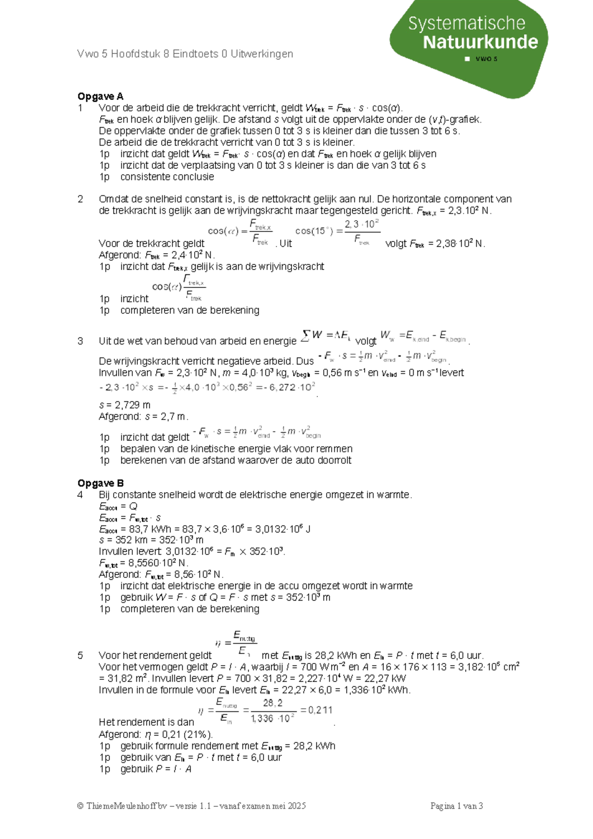 Natuurkunde oefentoets H8 Arbeid en Energie - Boek V5 - Vwo 5 Hoofdstuk 8 Eindtoets 0 ...