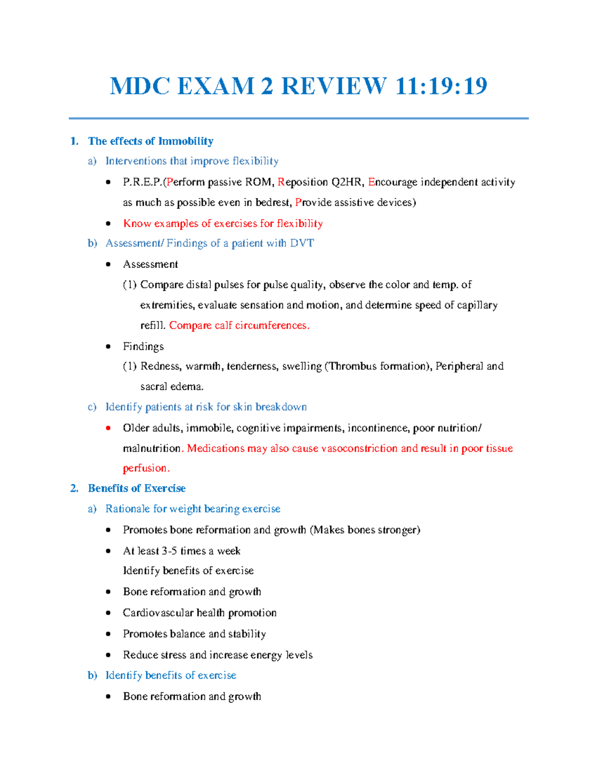 MDC EXAM 2 Review 11 19 19 - MDC EXAM 2 REVIEW 11:19: 1. The effects of ...