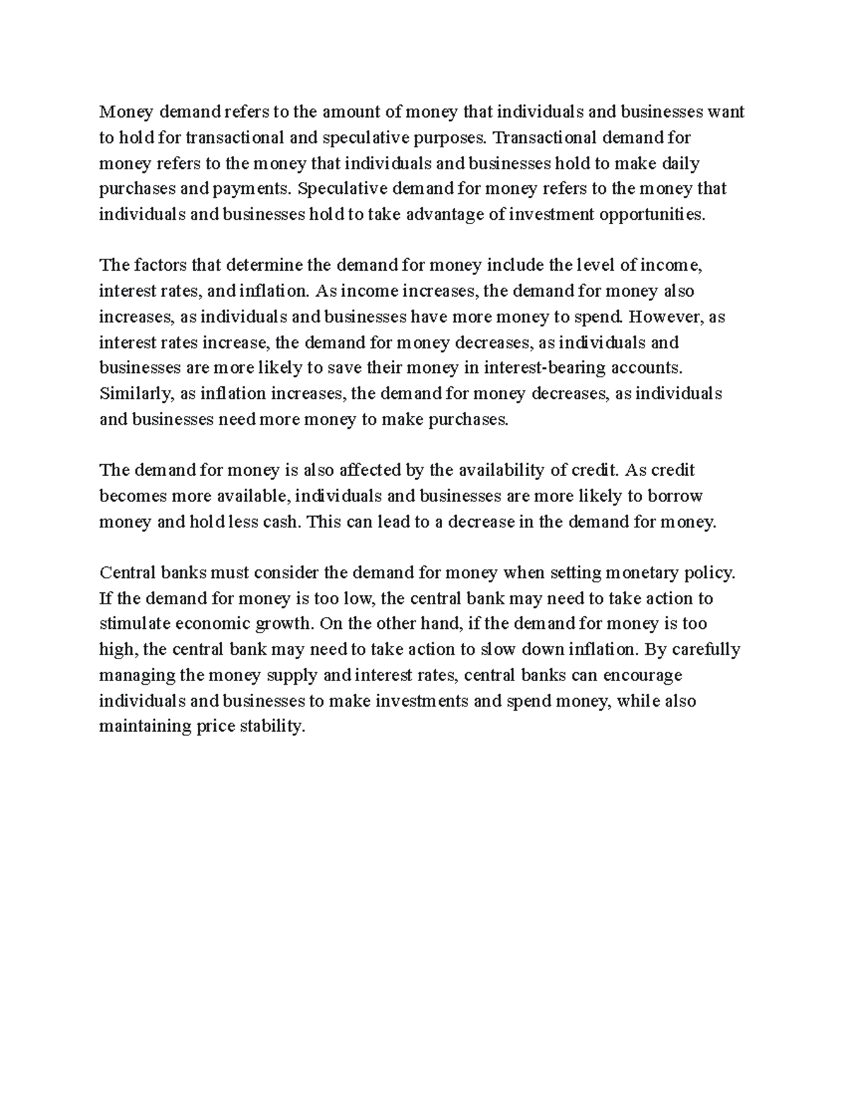 AP Macroeconomics Notes money demand - Money demand refers to the ...