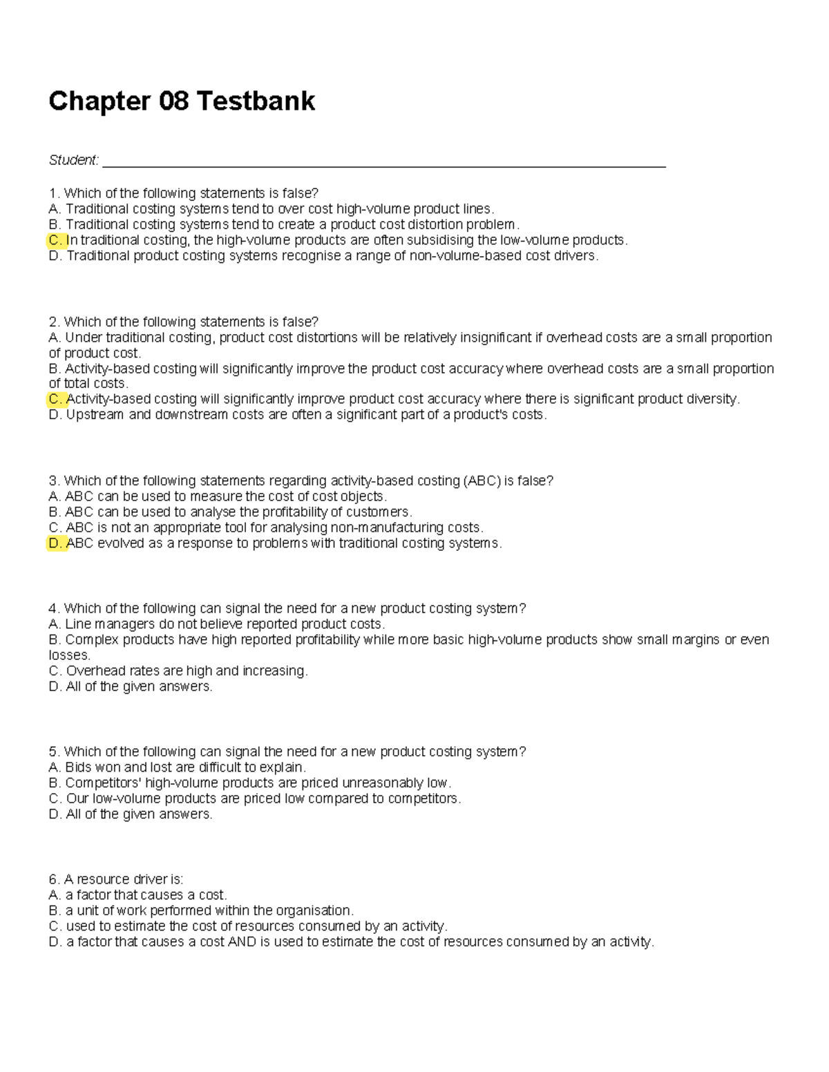 Chapter 08 Test Bank for Management Accounting by Langfield Smith ...
