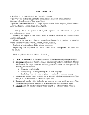 In Draft Resolution 1 - DRAFT RESOLUTION Committee: The United Nations ...