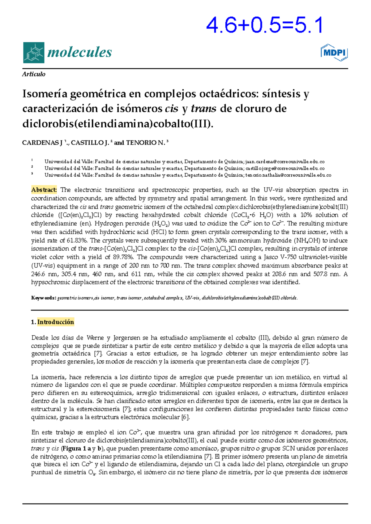 Isomería geométrica en complejos octaédricos: síntesis y ...